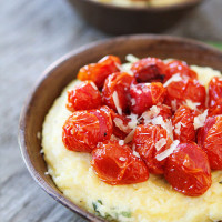 Creamy Basil Polenta with Roasted Tomatoes | Polenta Recipe