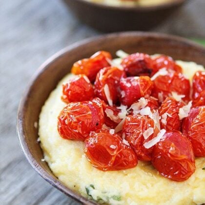 Creamy Basil Polenta with Roasted Tomatoes | Polenta Recipe