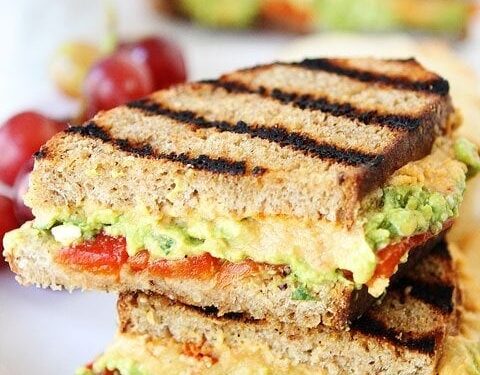 Roasted Red Pepper Hummus Avocado Feta Sandwich