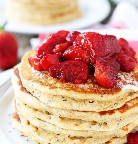 Lemon Chia Seed Pancakes with Roasted Strawberries