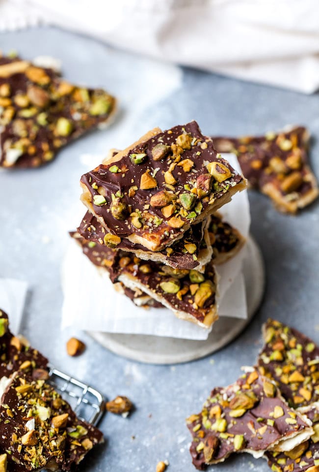 Dark Chocolate Pistachio Saltine Toffee