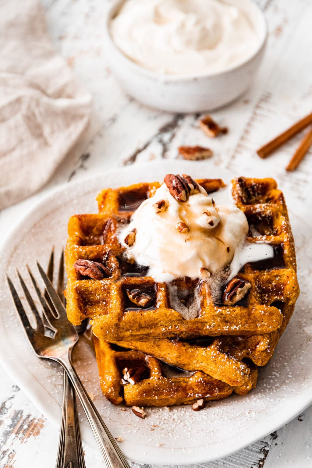 Pumpkin Waffles {Brown Butter} - Two Peas & Their Pod