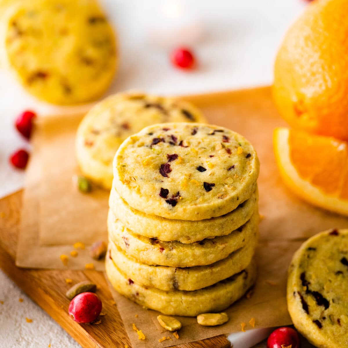 Cranberry Orange Pistachio Shortbread