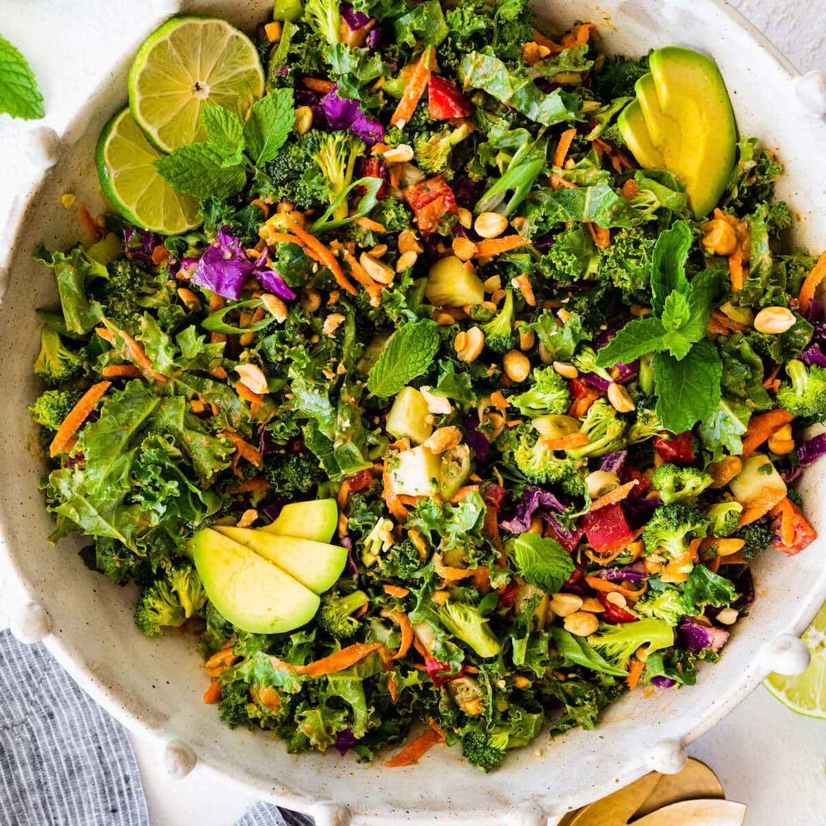 Chopped Kale & Broccoli Salad with Peanut Dressing