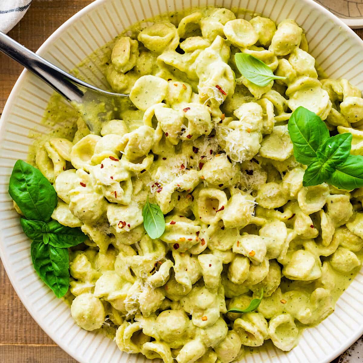 Cottage Cheese Creamy Pesto Pasta