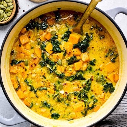 Creamy Coconut Ginger Sweet Potato Soup - Two Peas & Their Pod