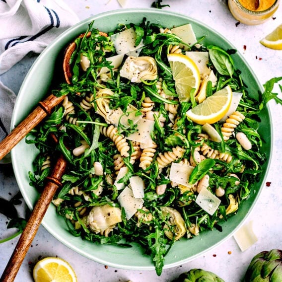 Lemon Artichoke Arugula Pasta Salad