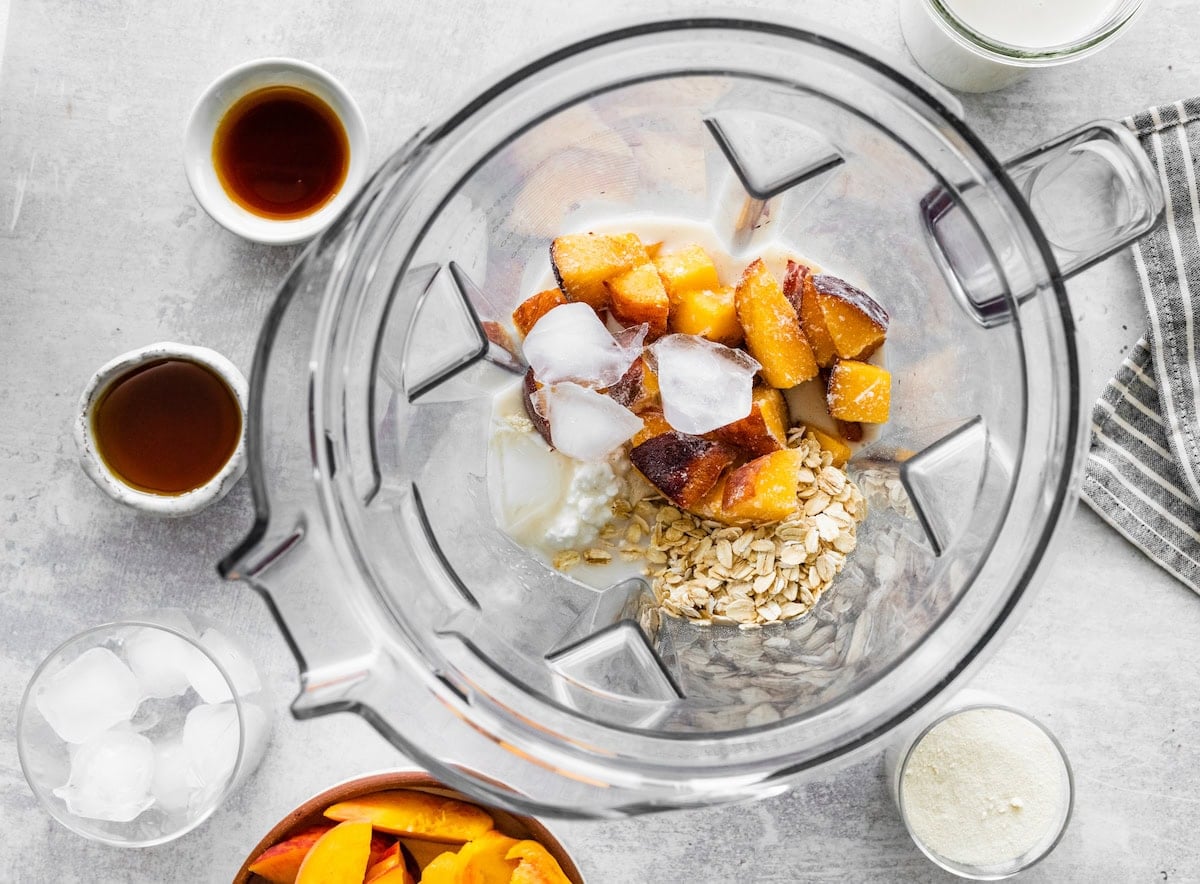 Peaches and Cream Smoothie (High Protein) - Two Peas & Their Pod
