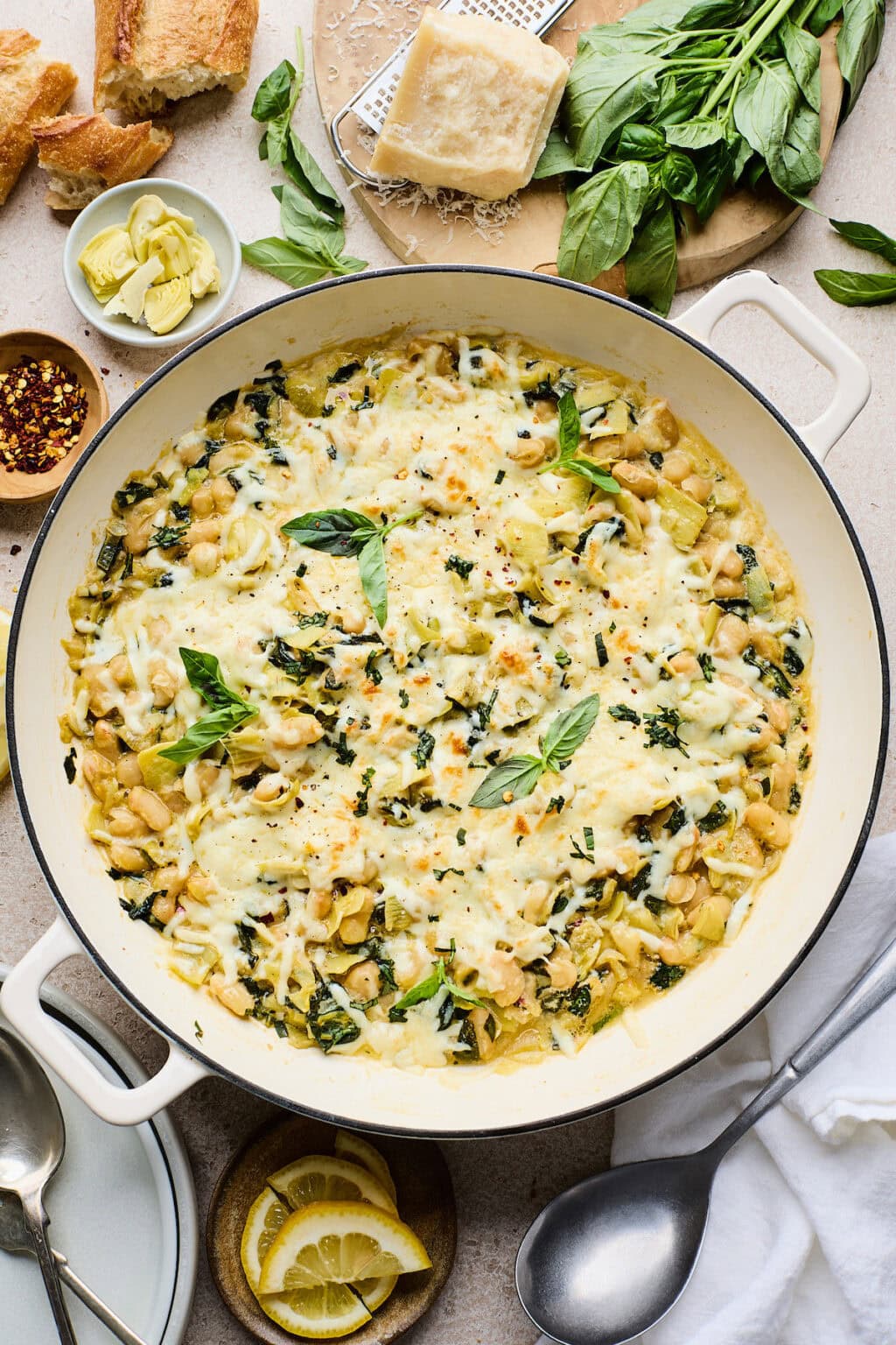 Spinach Artichoke White Bean Skillet