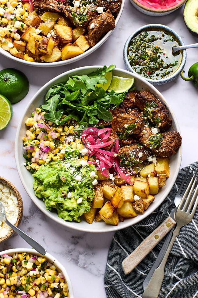 Steak Bowls with Crispy Potatoes and Chimichurri